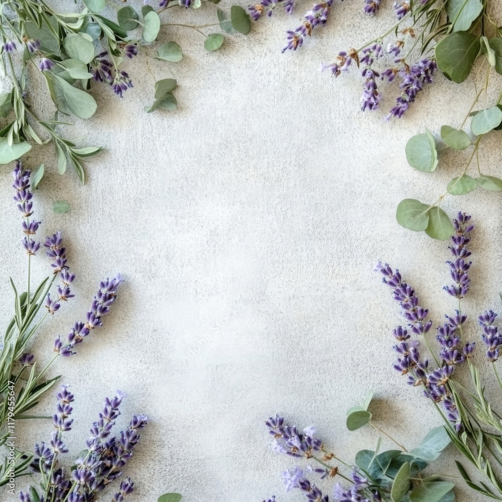 Vintage lavender flower frame with a floral border and textured ...