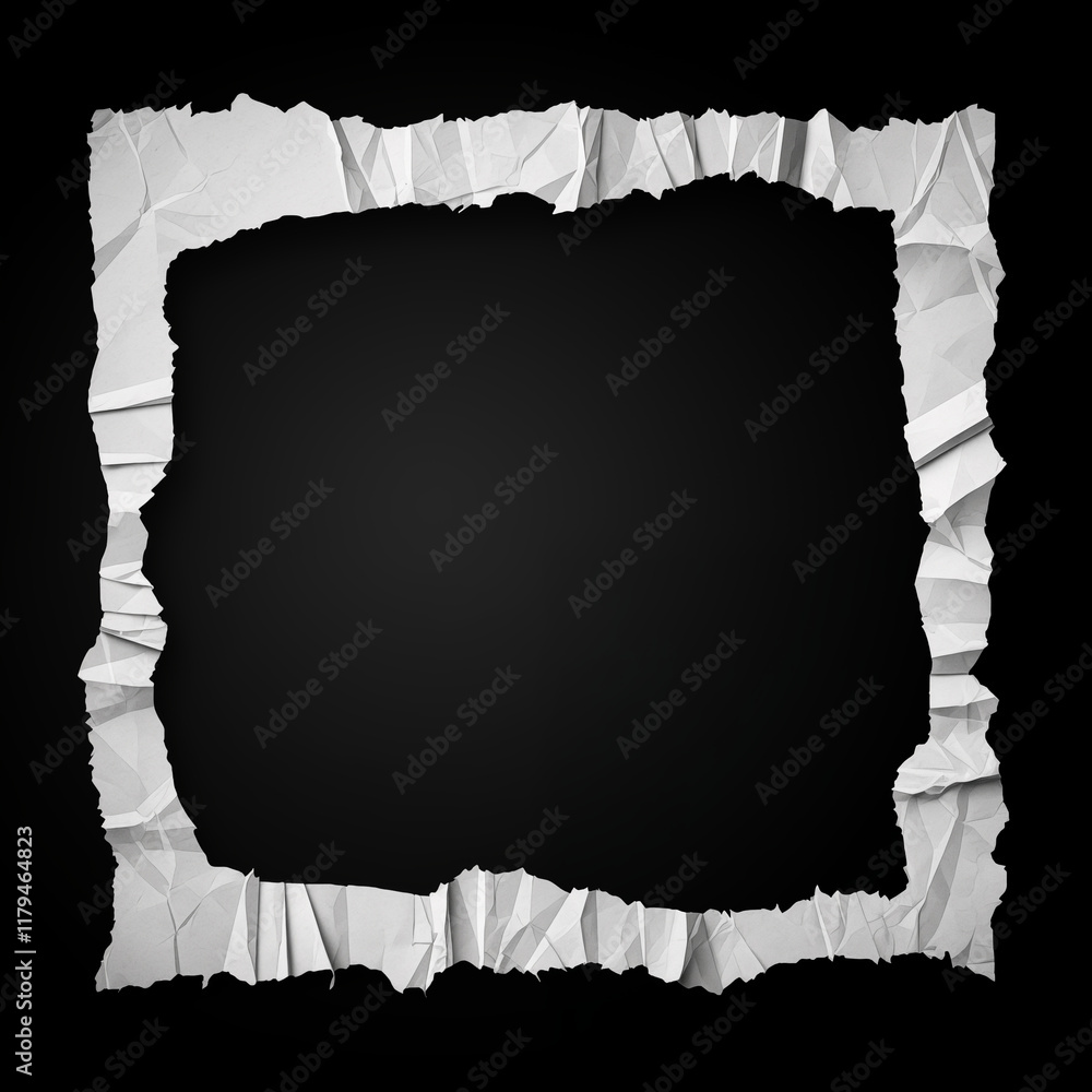 Torn Paper Frame Crumpled White Paper Border Black Background Mockup ...