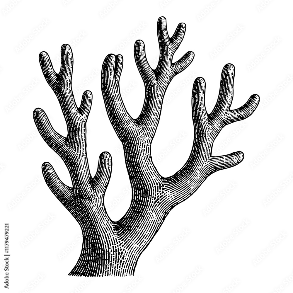 Vector de Stock Vintage Coral Outline Line Art Drawing in Black and ...