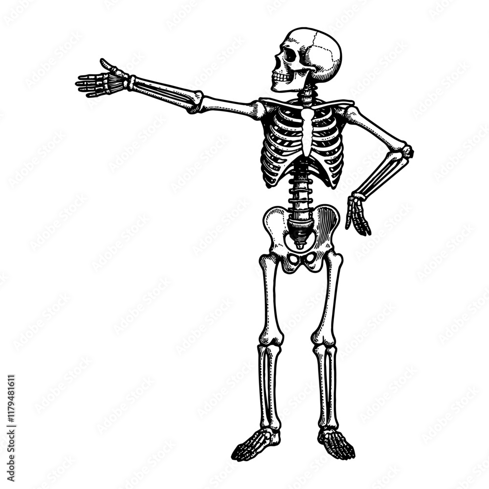 Skeleton Showing and Pointing in Full Body Detailed Black and White ...