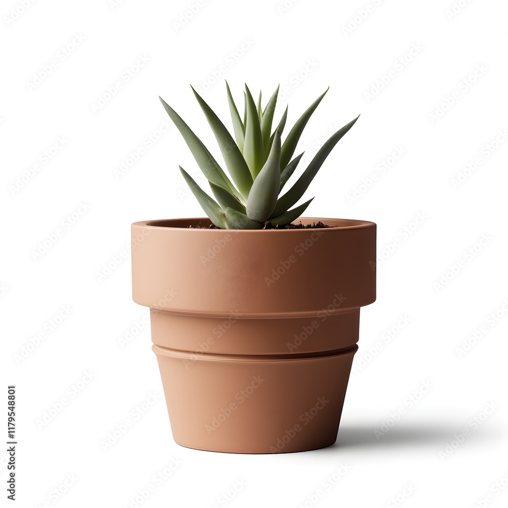 Realistic photograph of an empty, pale brown plastic plant pot with a ...
