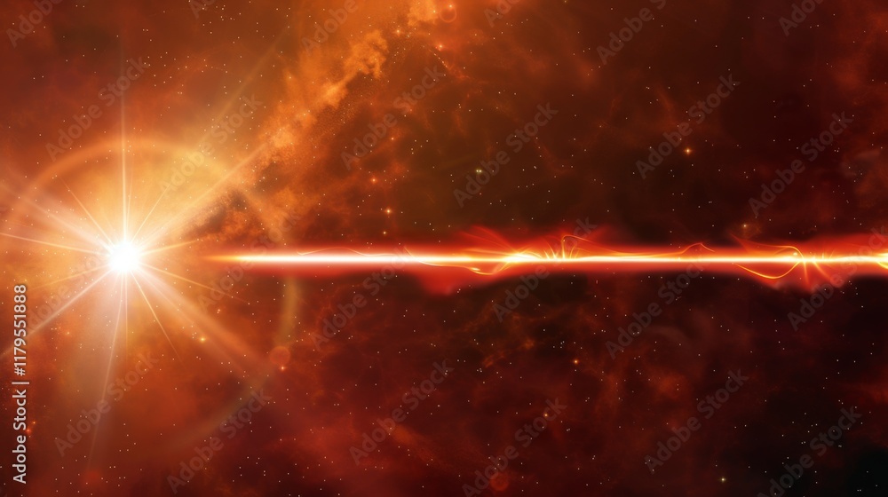 Glowing gamma ray symbol as radiant high-energy beam piercing dark ...