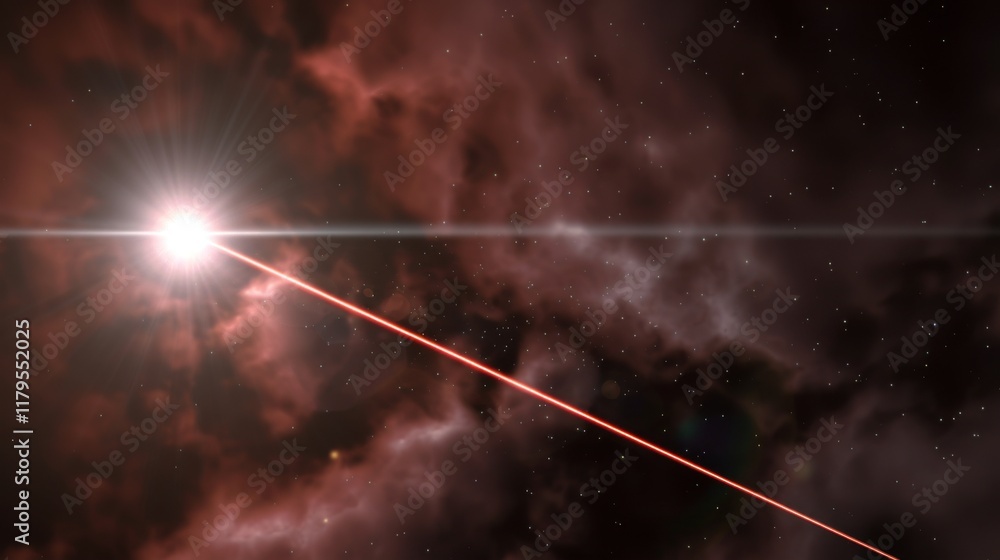 Glowing gamma ray symbol as radiant high-energy beam piercing dark ...