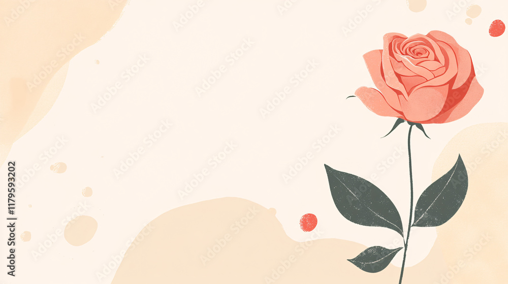 Muted cream and pink wallpaper design with a single pink rose, creating ...