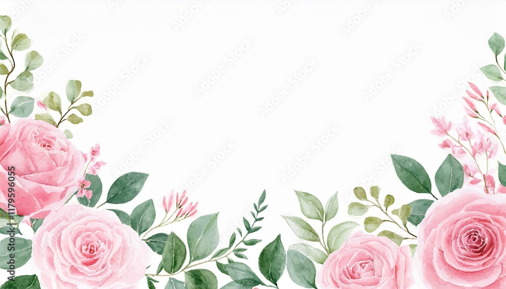 pink flower border watercolor floral frame with hand painted roses and ...