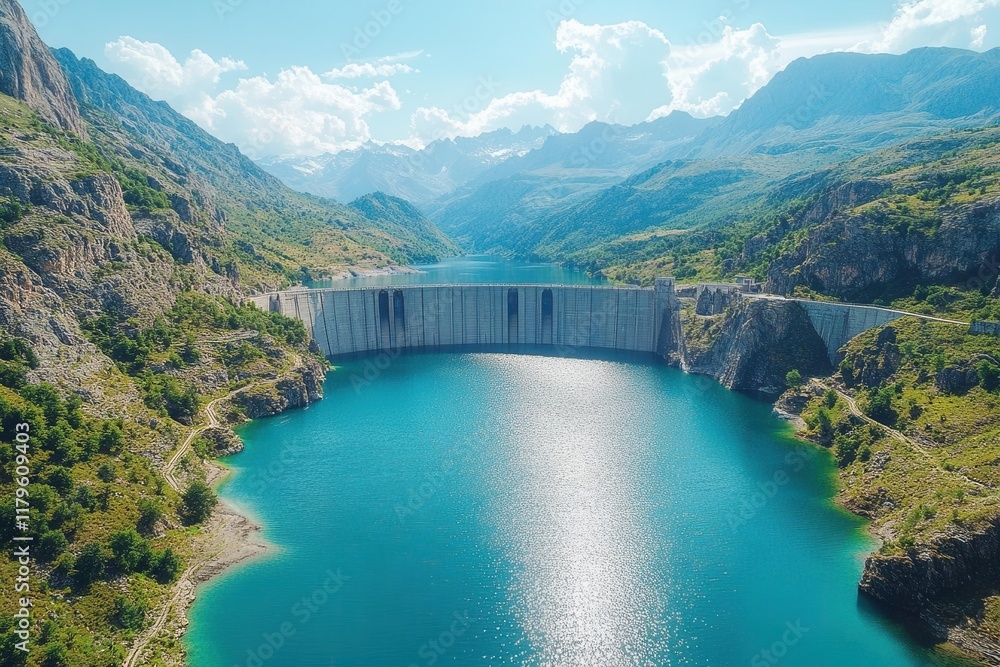 majestic hydroelectric power generation facility with massive concrete ...