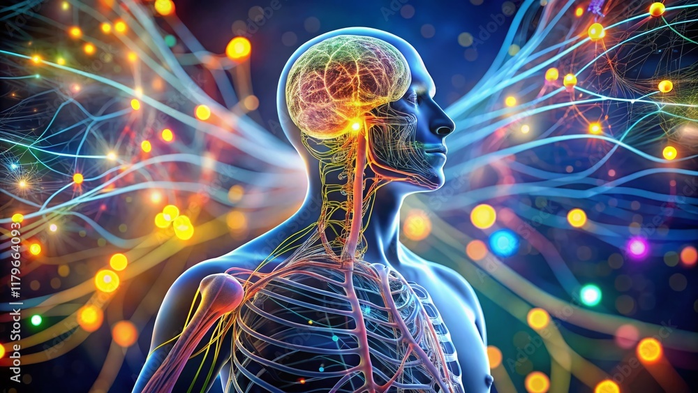 High-Detail Diagram of Human Nervous System Pathways, Anatomy ...