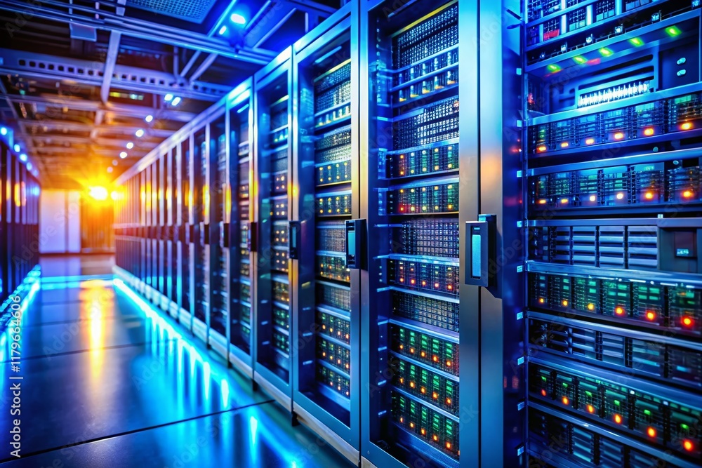 High-Performance Server Rack in Modern Data Center - Deep Depth of ...