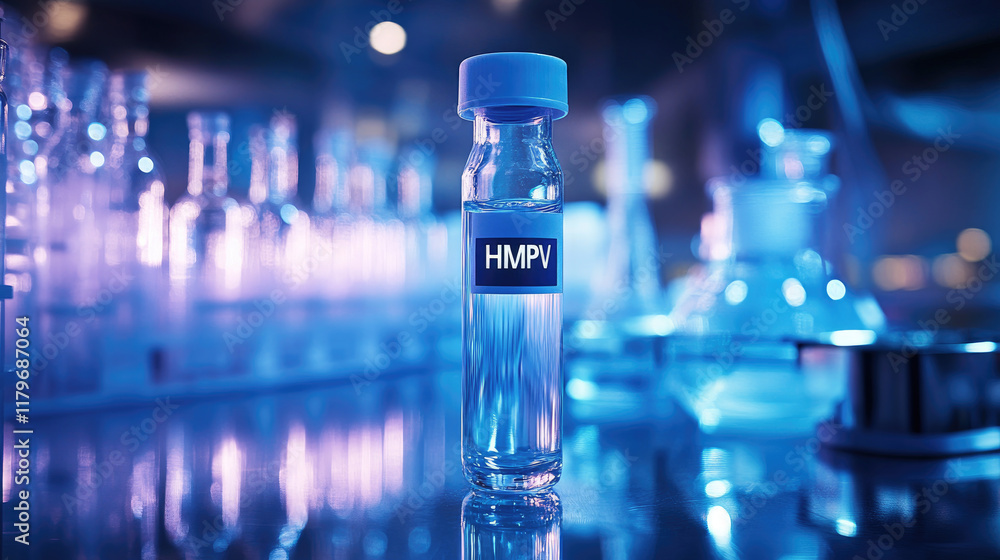 A test tube labeled HMPV in a laboratory setting, showcasing ongoing ...