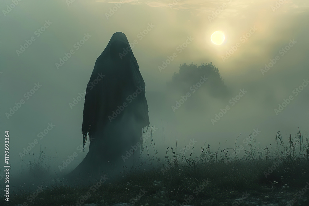 Scary grim reaper with sharp scythe in hell with dark dramatic color ...