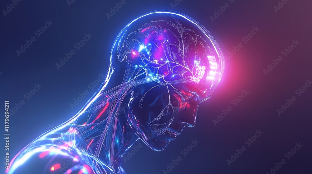 Stunning 3D Render: Vibrantly Illuminated Brain Anatomy, Detailed Neural Pathways. AI Generated ...