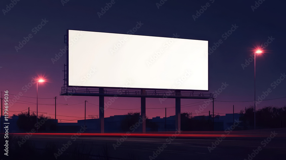 Outdoor street sidewalk vertical billboard mockup with white blank ...