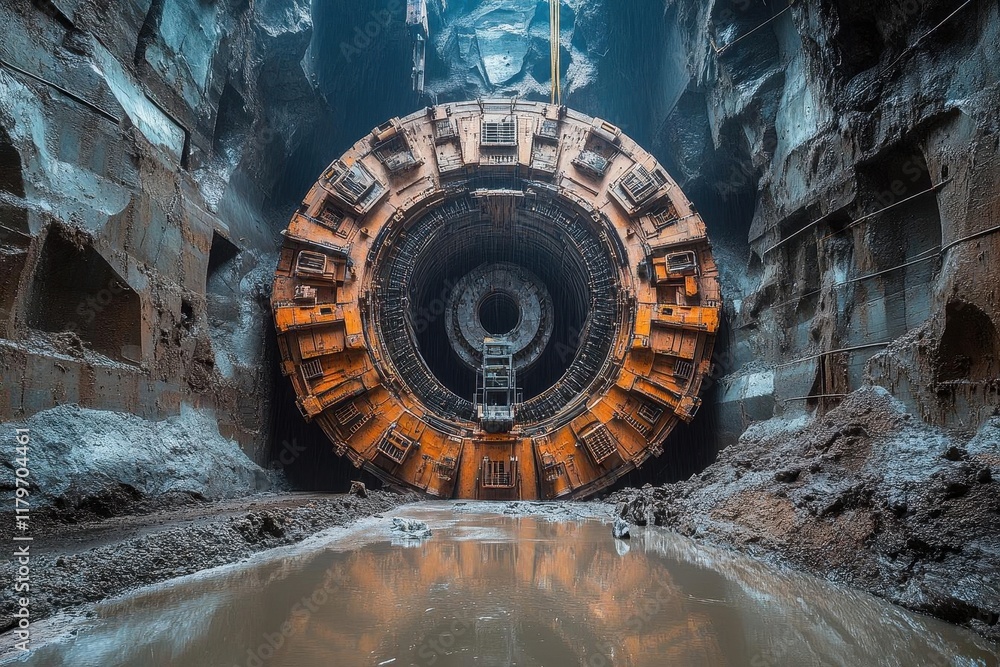 tunnel boring machine creating underground railway system massive ...