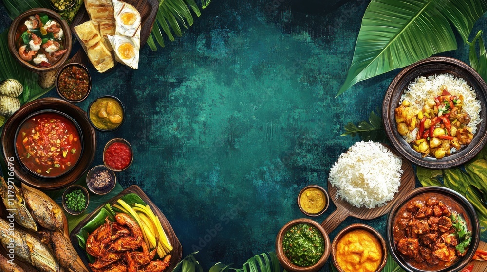 Indonesian traditional food background wallpaper ai generated Stock ...