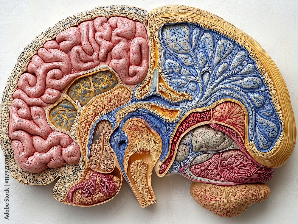 Ilustración de Stock Human brain lobes. Cross section structure of the ...