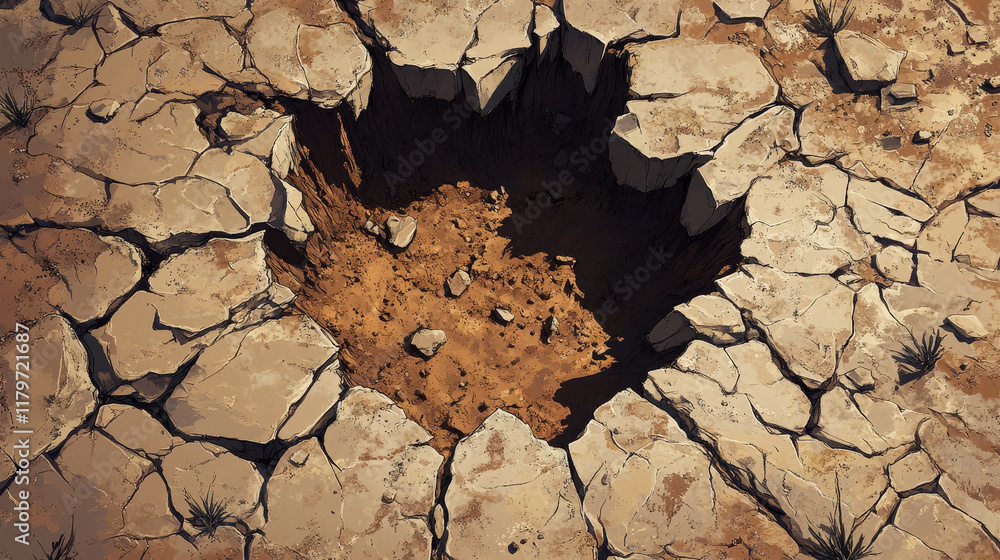 Earth break ground and crack hole vector 3d effect. Broken concrete ...