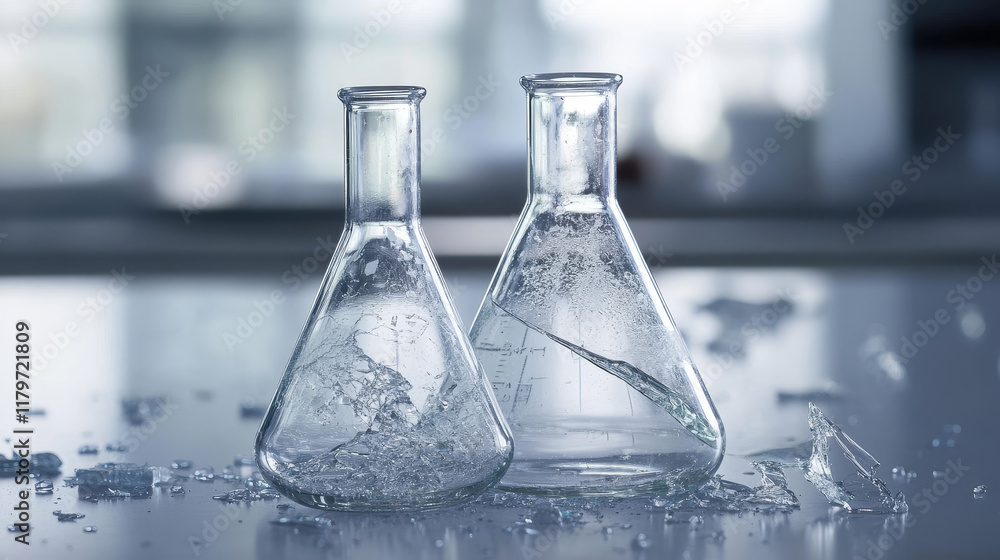 Broken laboratory glassware set isolated on transparent background ...