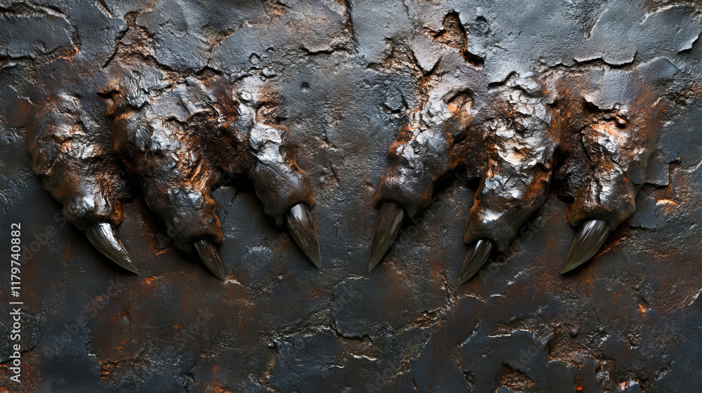 Claw marks on metal wall, monster talon scratches on metallic surface ...
