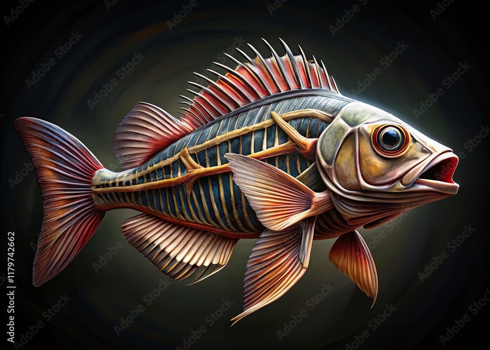Low Light Fish Anatomy Diagram: Detailed Illustration of Fish Skeletal ...
