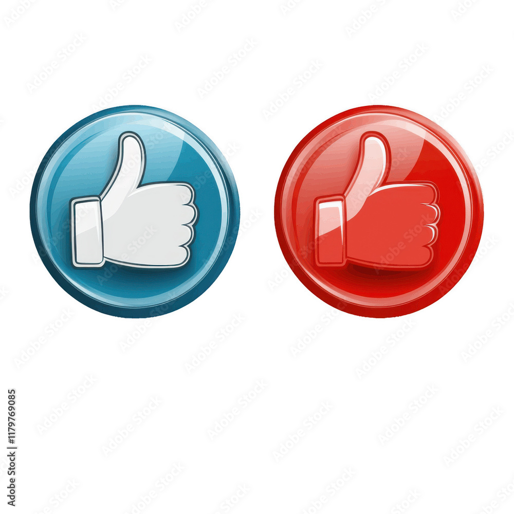Like and unlike button. Thumbs up and down icons for user feedback. PNG ...