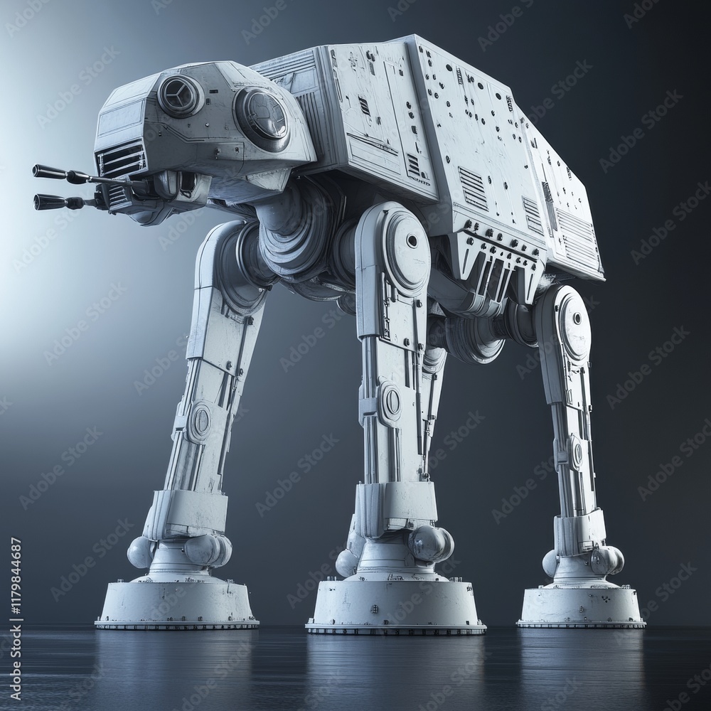 Confronting a mech with the cockpit door ajar. A scratched, futuristic ...