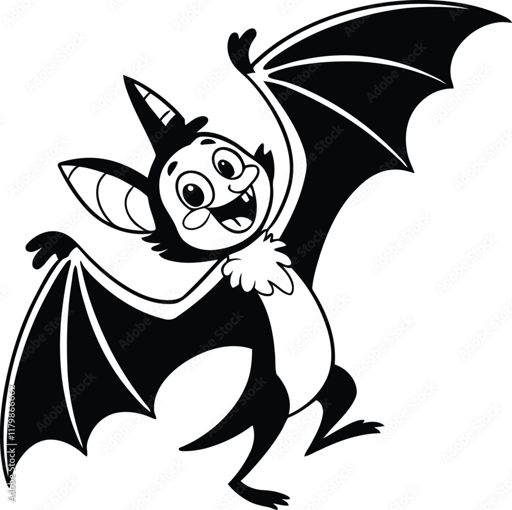 Cartoon bat with a big smile on its face vector, Cartoon bat silhouette ...
