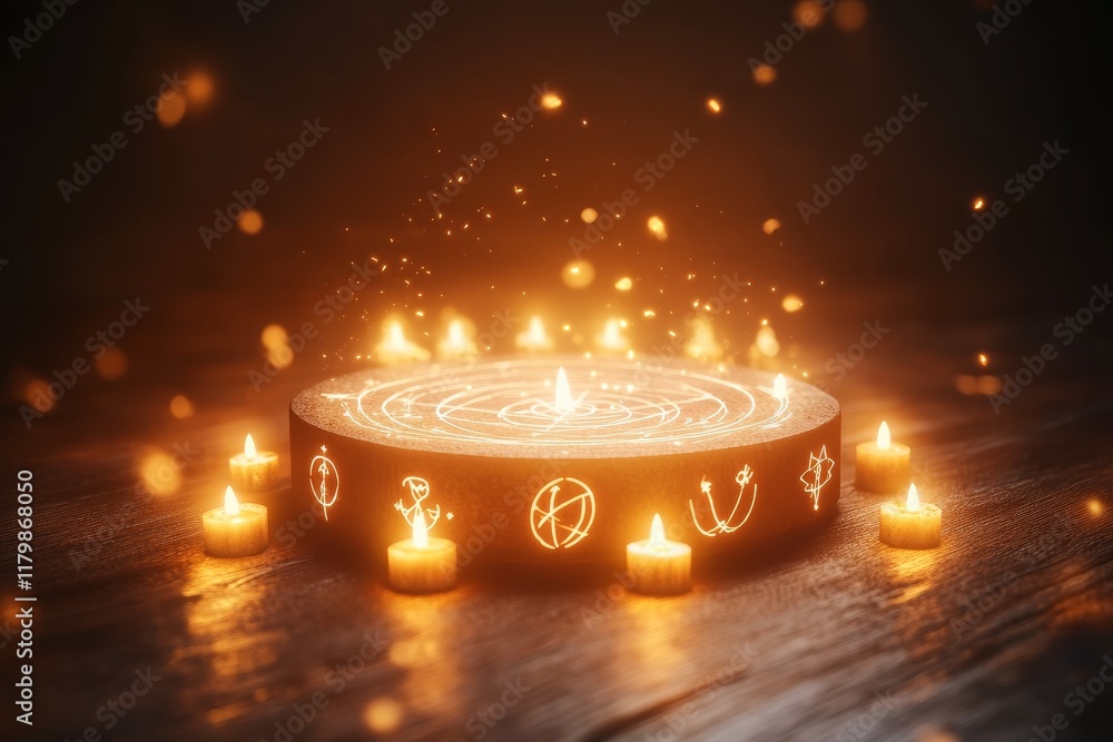 ภาพประกอบ Stock Esoteric symbols and sigils inscribed in a magic circle ...