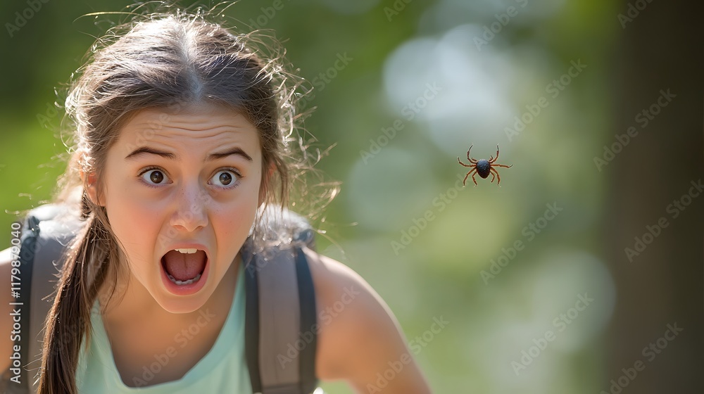 Girl screams seeing a tick approaching her face Stock Photo | Adobe Stock
