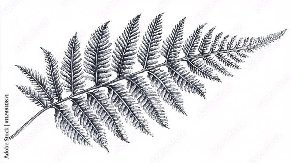 pencil sketch of a fern with textured fronds, shaded to create depth ...