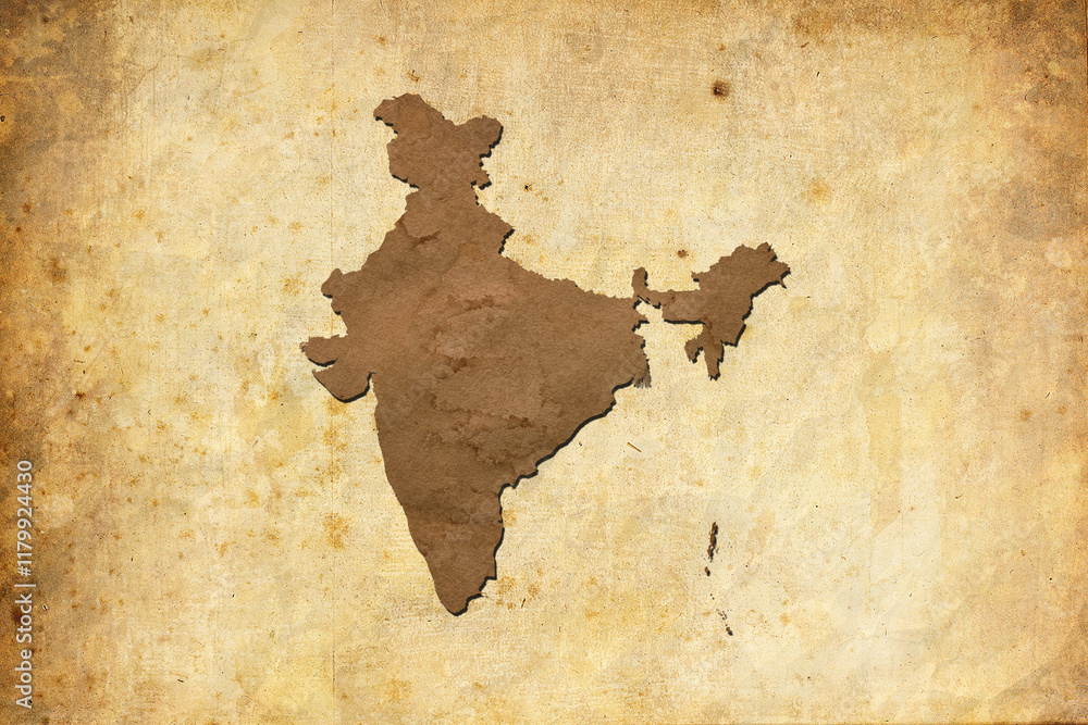 Map of india on a old ancient vintage crack paper background. India ...