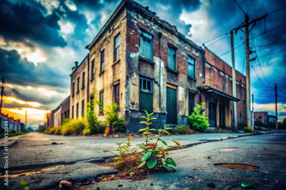 Minimalist Urban Decay: Derelict Building Facade, Crumbling Concrete ...