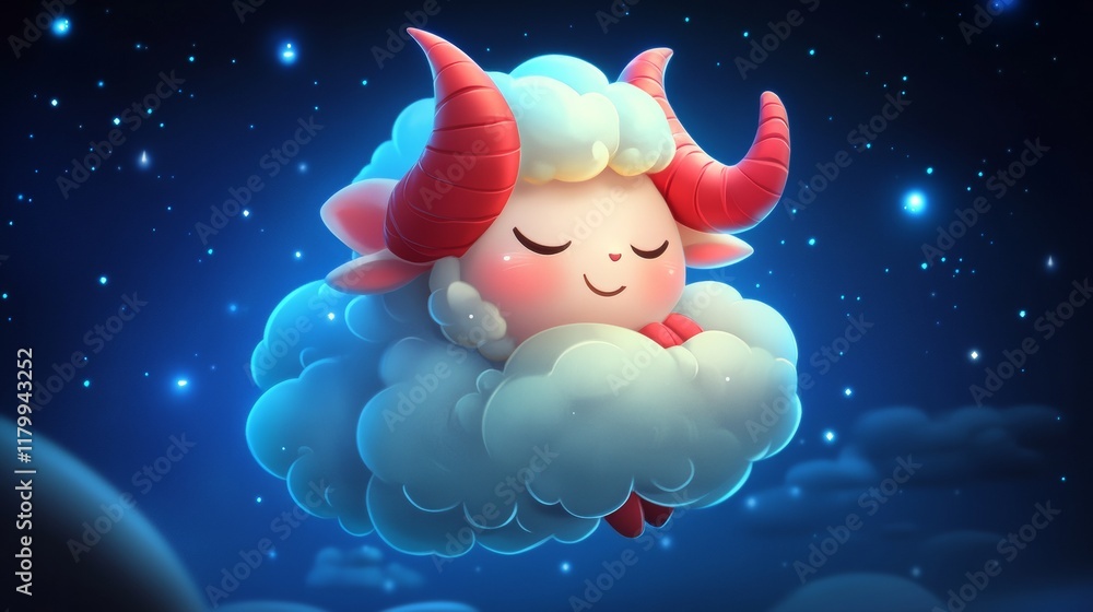 A delightful kawaii faun sorceress girl, depicted as a chibi, floats ...