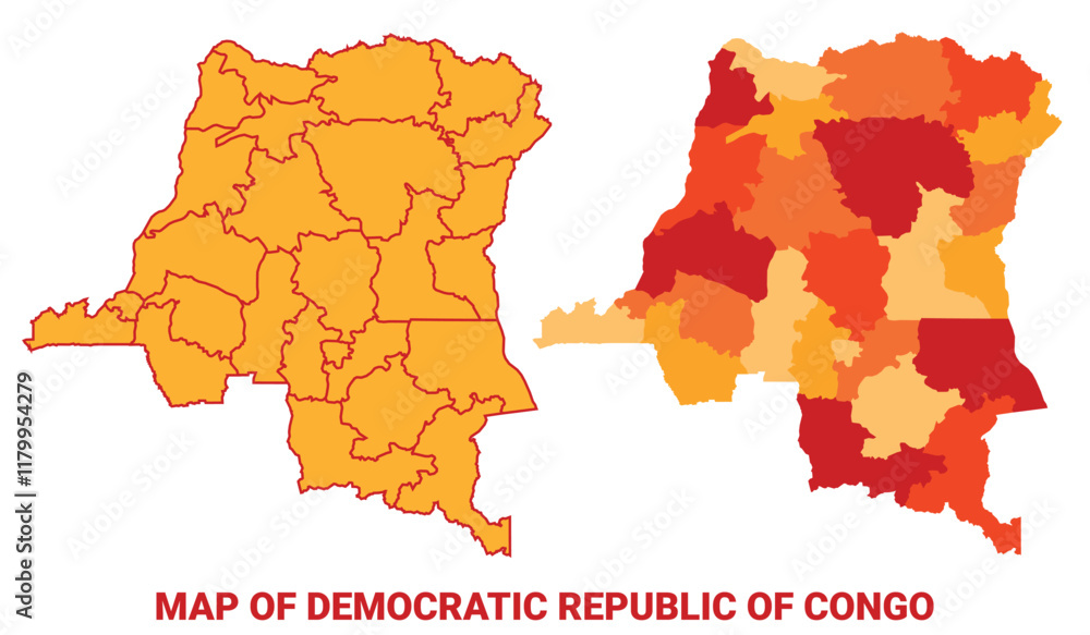Democratic Republic of the Congo Map Yellow regions orange political ...