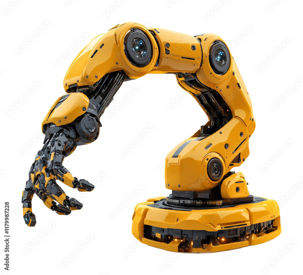Robotic arm in action on high fidelity technology environment close-up ...