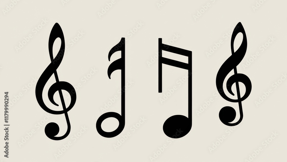 Musical Notes Symbols Treble Clef Eighth Quarter and Half Notes Stock ...