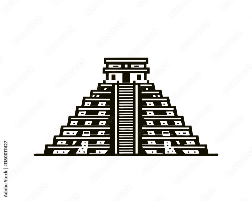Aztec temple silhouette with stepped pyramid structure. Clipart image ...