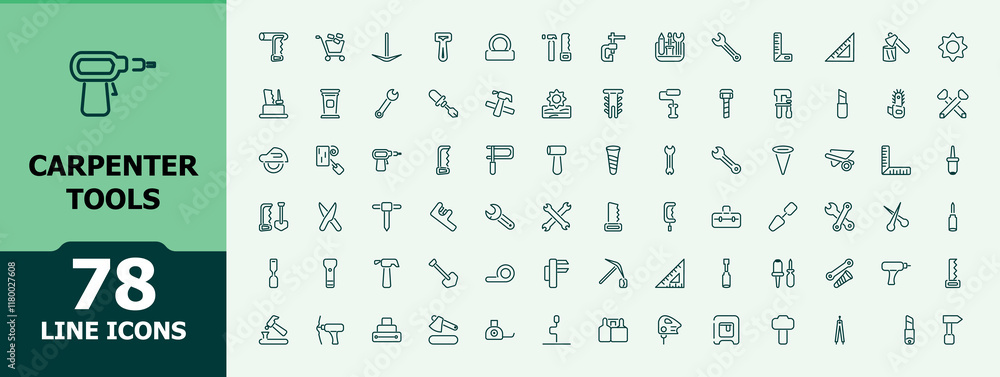 Carpenter Tools icon collection. Containing handyman, house, industry ...