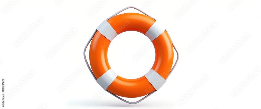 Orange life preserver isolated on white background. A classic symbol of ...