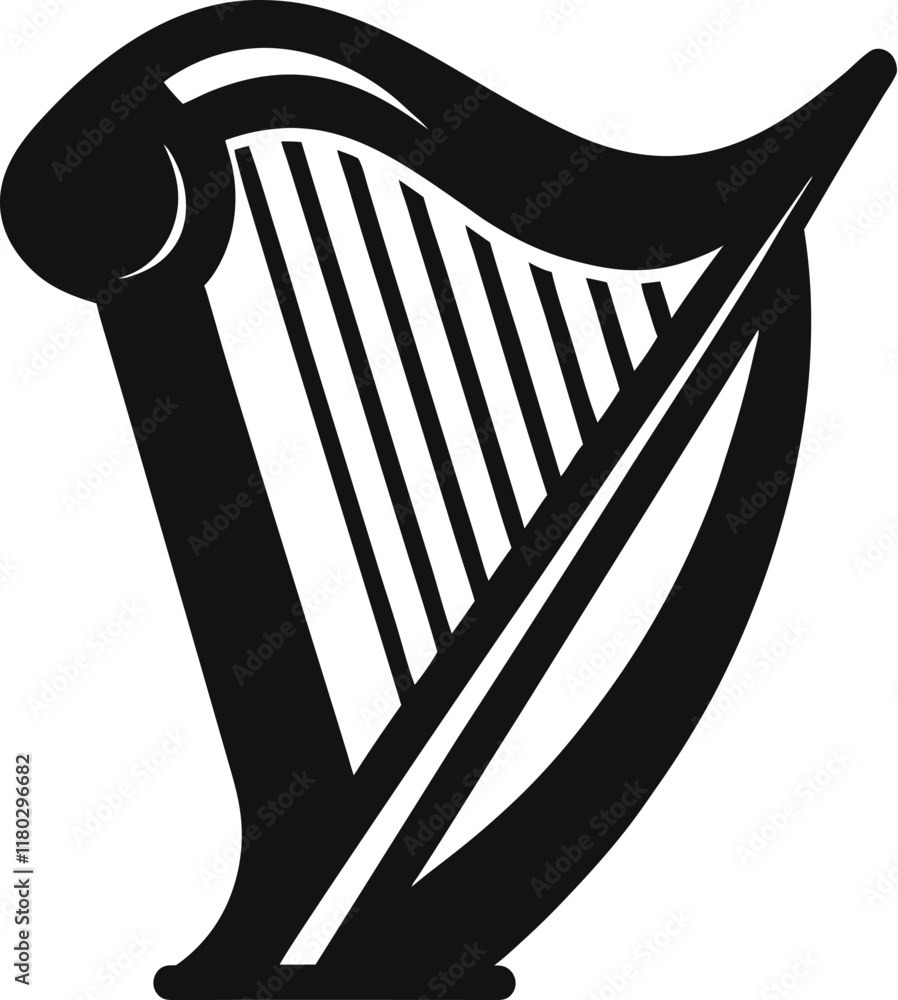 Irish harp silhouette, Celtic harp vector, traditional Irish instrument ...