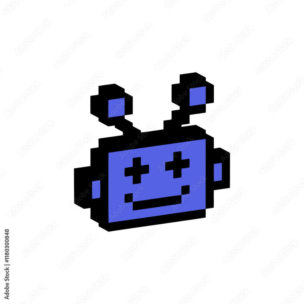 Vector de Stock Y2k bot pixel art icon. 3d vector element. Robot head ...