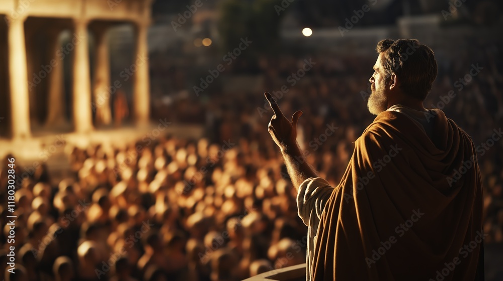 The apostle Paul preaches to a crowd at the Areopagus in Ancient Athens ...