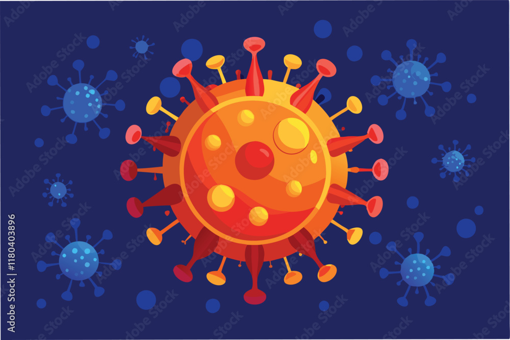 Microscopic view of hmpv virus cells with glowing green and blue hues ...
