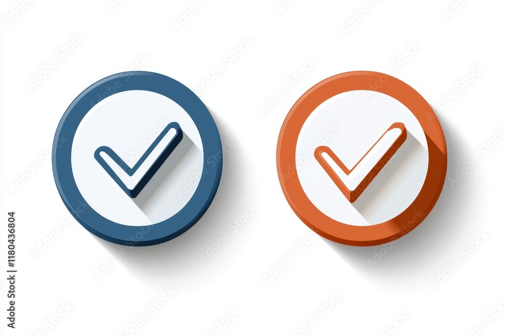 Blue and orange checkmark symbols on white background: design and ...