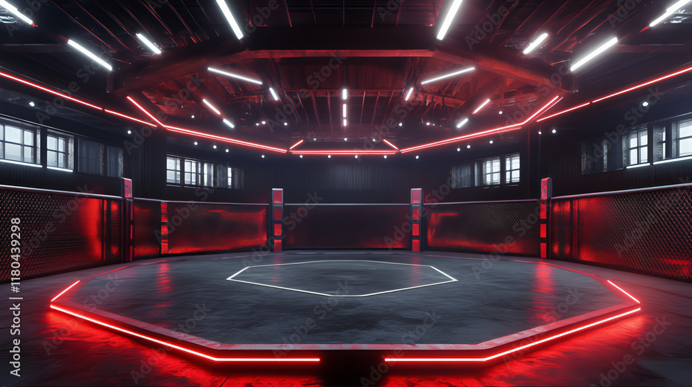 Stock-Illustration „Martial art fighting, judo, karate cage spotlight ...