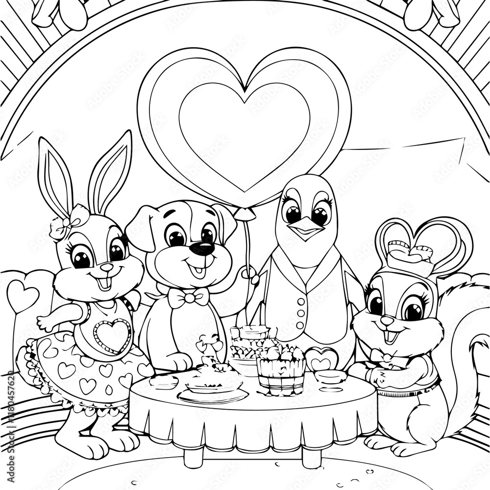 animals valentines day coloring pages for kids and adults bold and easy ...