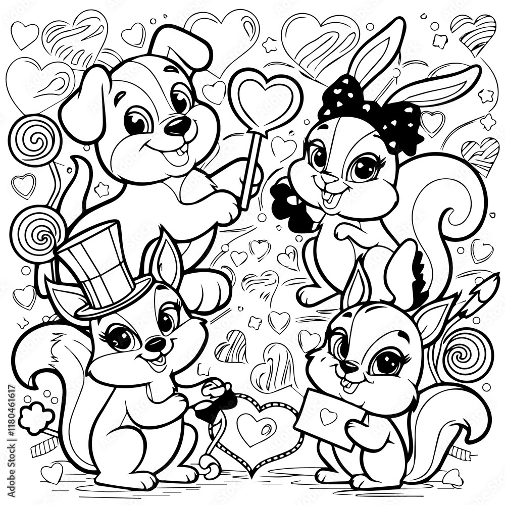 animals valentines day coloring pages for kids and adults bold and easy ...