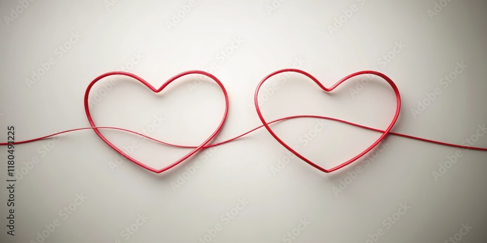 Two red hearts are connected by a thin line, forming a single symbol ...