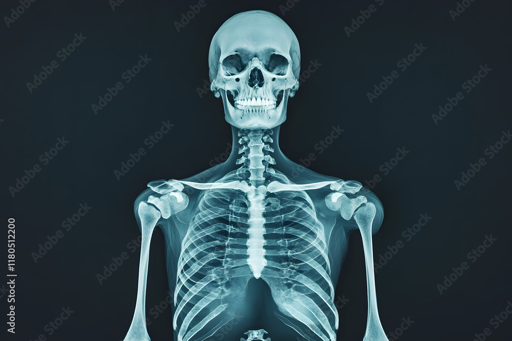 Human Skeletal Structure: Anatomy of the Upper Body and Skull X-Ray Stock Illustration | Adobe Stock