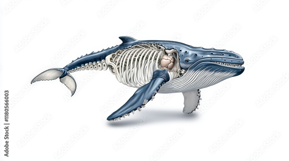 Detailed Anatomical Illustration of a Humpback Whale Showing Internal ...