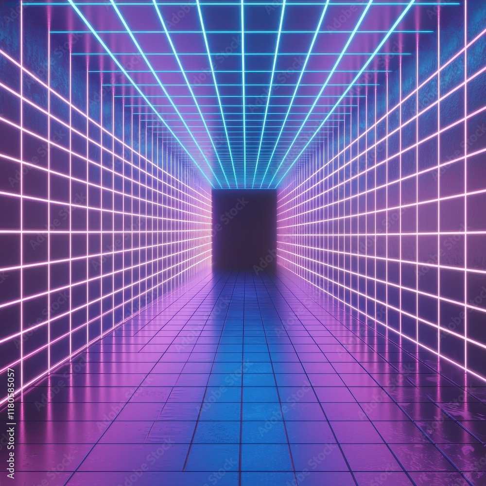 Neon Retro Futuristic Grid Background Design for Synthwave and ...